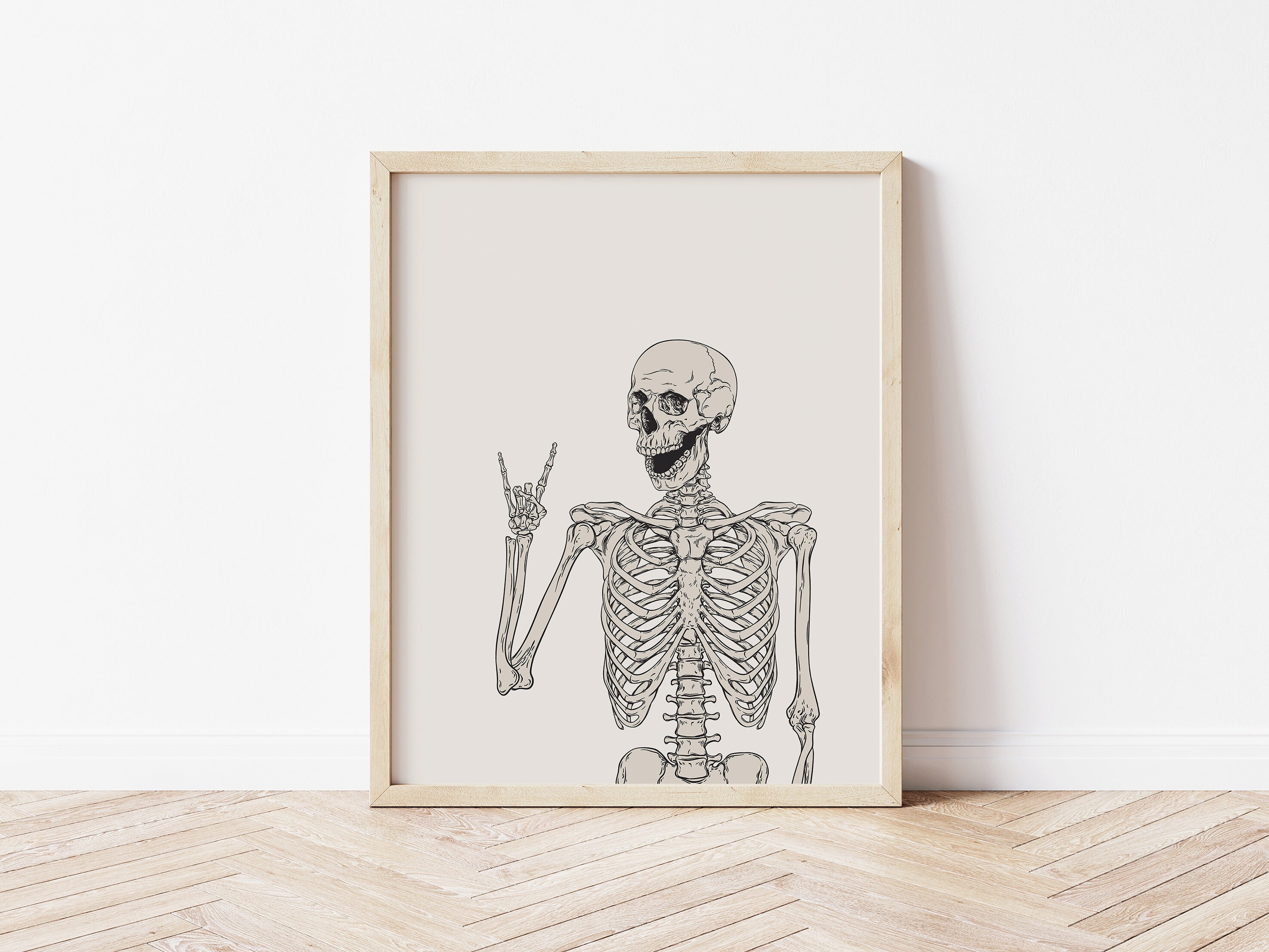 Halloween PRINTABLE Wall Art, Happy Skeleton Spooky Home Decoration ...