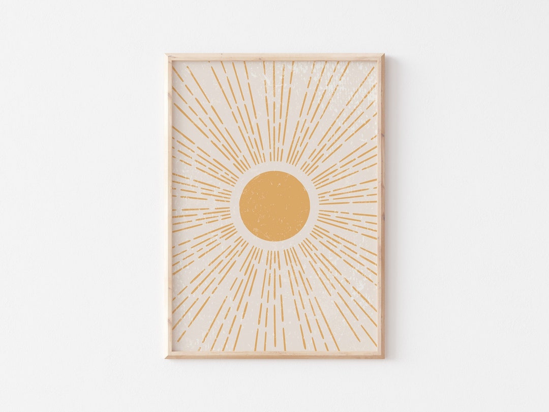 Sun Art Print, Boho Sunburst Sunrise Poster, Abstract Yellow Wall Art ...