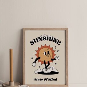 Sun Retro Cartoon ART PRINT, Vintage Sunshine Mascot Wall Art, Retro ...