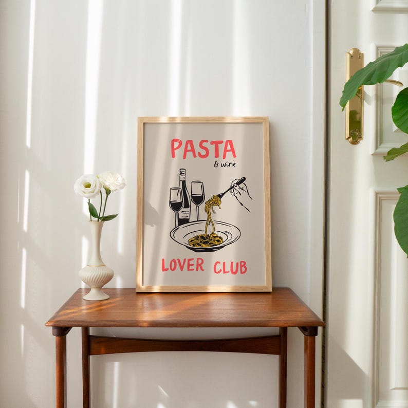 Retro Pasta Lover Club Print, Italian Kitchen Wall Art (digital ...