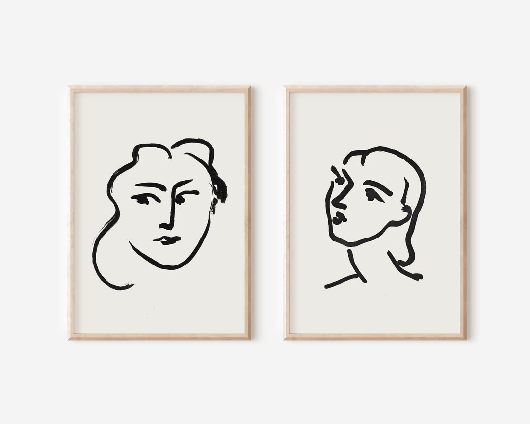 Matisse Poster Set, Matisse Faces Art Prints, Wall Art Set of 2, Beige ...