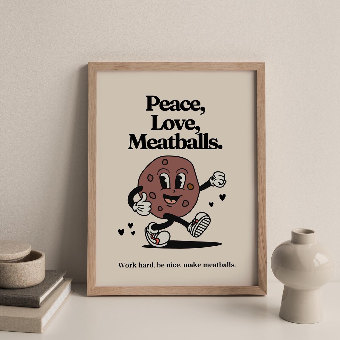 Meatball Retro Print, Kitchen Wall Art, 70's Cartoon Character ...