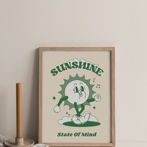 Sun Retro Cartoon ART PRINT, Vintage Sunshine Mascot Wall Art, Retro ...