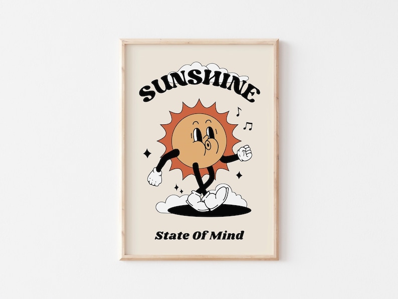 Sun Retro Cartoon ART PRINT Vintage Sunshine Mascot Wall Art - Etsy