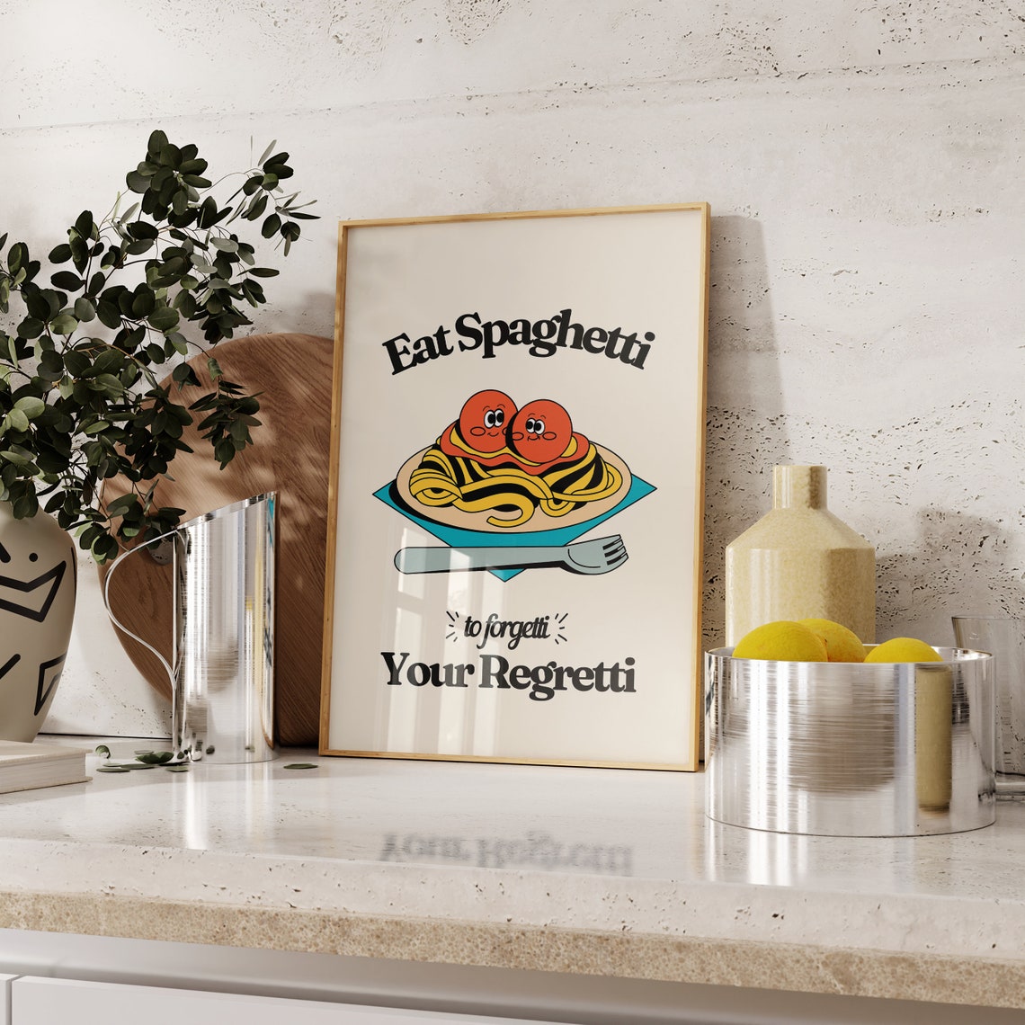 Retro Kitchen Print, Eat Spaghetti to Forgetti Your Regretti, Vintage ...