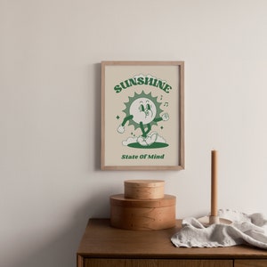 Sun Retro Cartoon ART PRINT, Vintage Sunshine Mascot Wall Art, Retro ...
