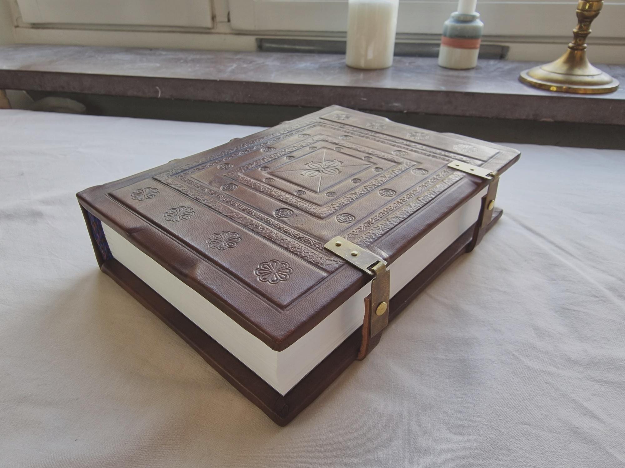 Medieval Leather Book With Brass Clasps Purple Endpapers - Etsy