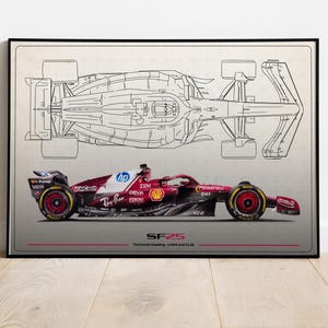 SF-25 Ferrari F1 Technical Blueprint Drawing – Leclerc and Hamilton ...