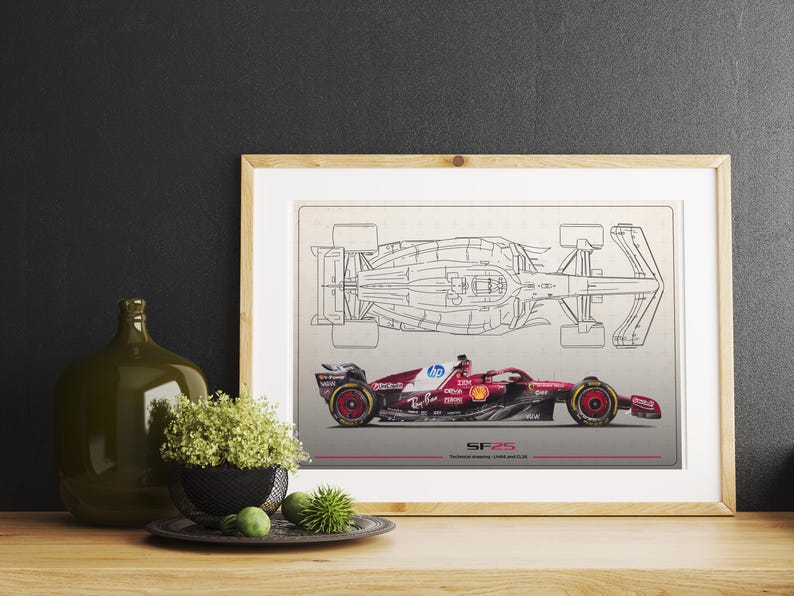 SF-25 Ferrari F1 Technical Blueprint Drawing – Leclerc and Hamilton ...