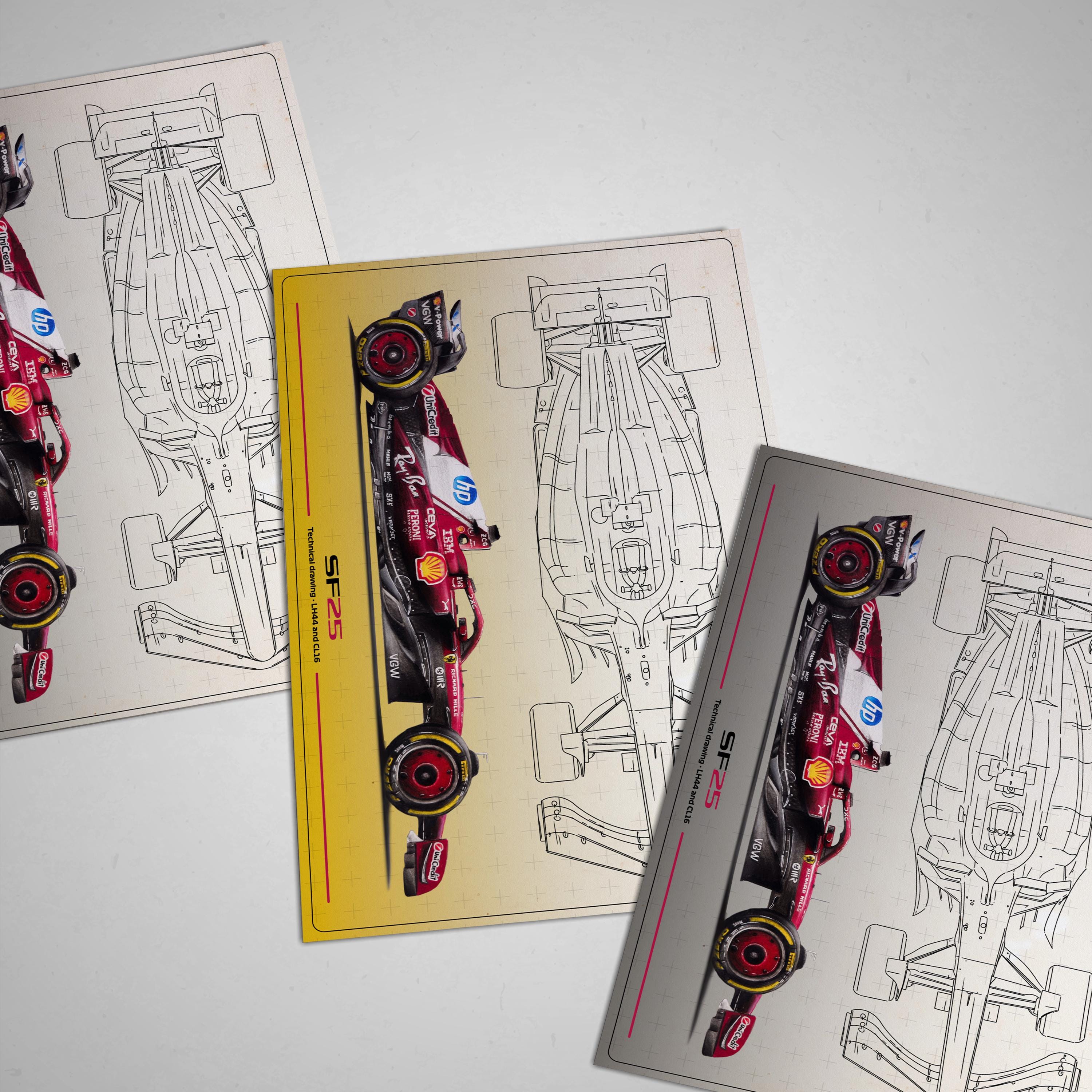 SF-25 Ferrari F1 Technical Blueprint Drawing – Leclerc and Hamilton ...