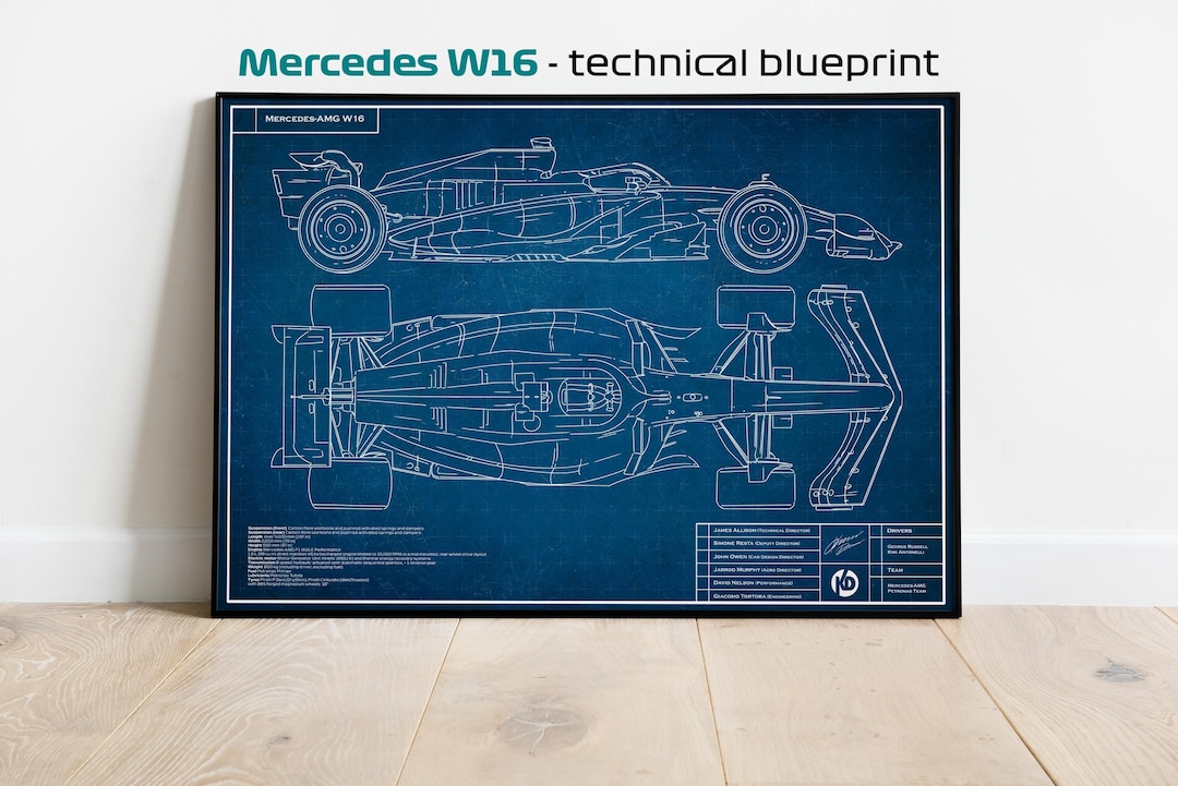 Mercedes W16 F1 Blueprint – George Russell, Kimi Antonelli Art Print - Etsy