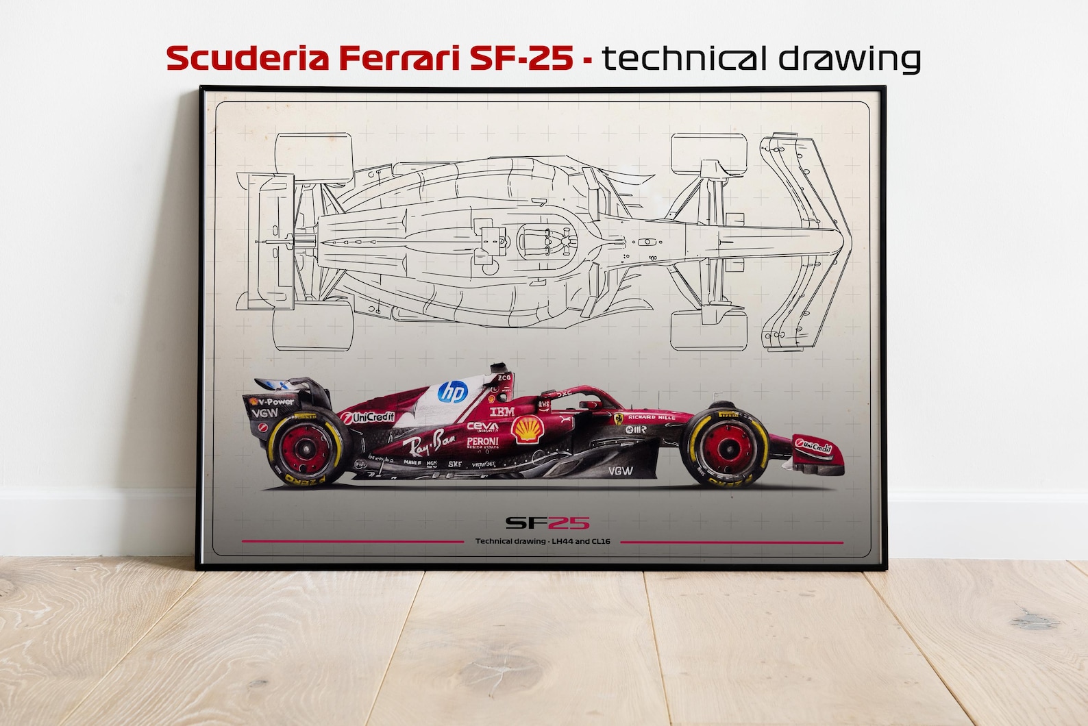 SF-25 Ferrari F1 Technical Blueprint Drawing – Leclerc and Hamilton ...