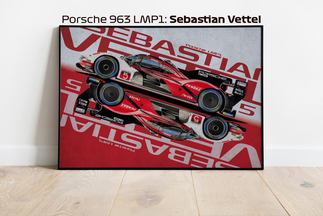Sebastian Vettel, 2024 Porsche 963 LMP1 Drawing Poster WEC, Formula-1 ...