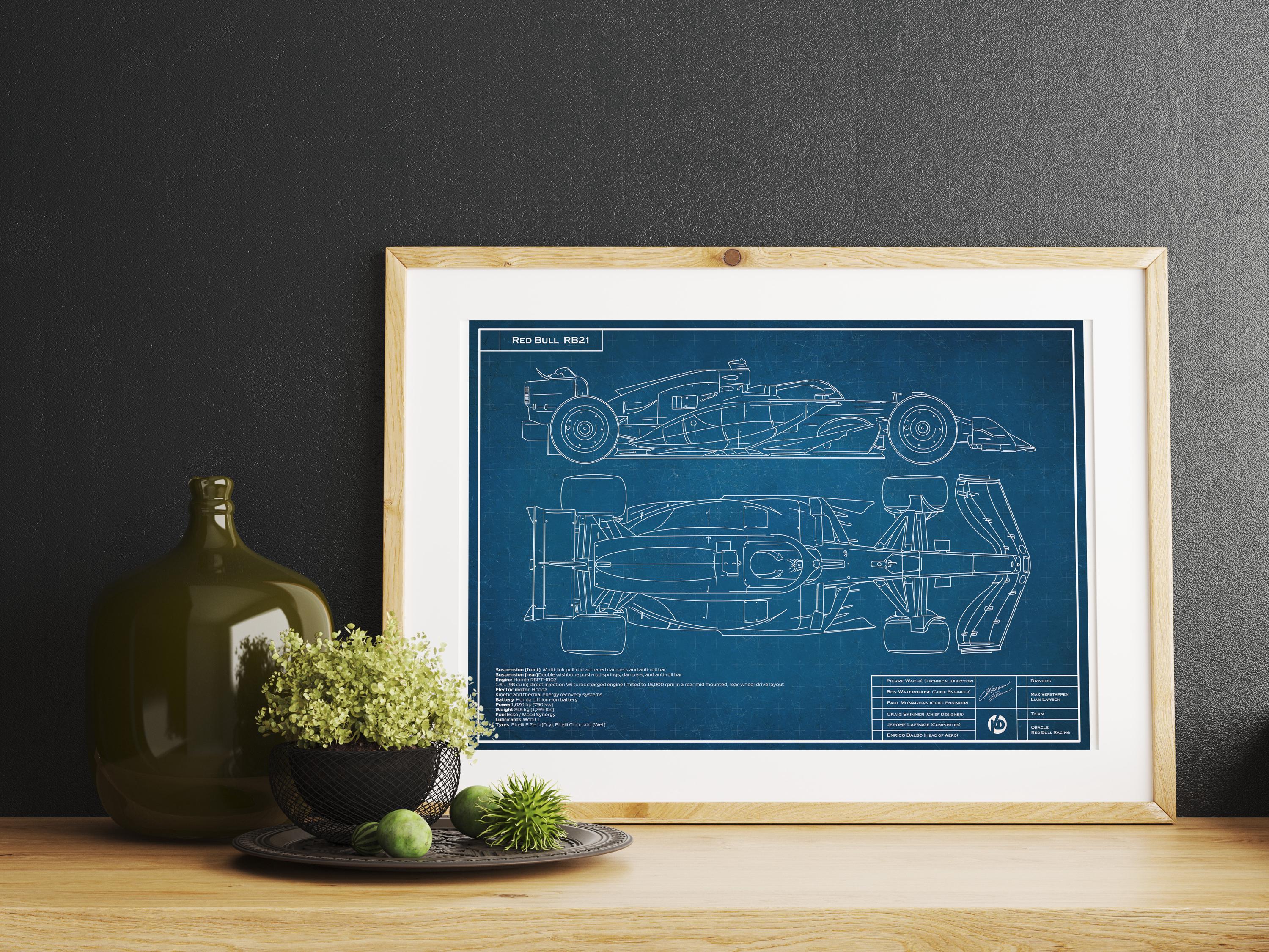 RB21 Red Bull Racing Technical Blueprint, Verstappen Lawson F1, Formula ...