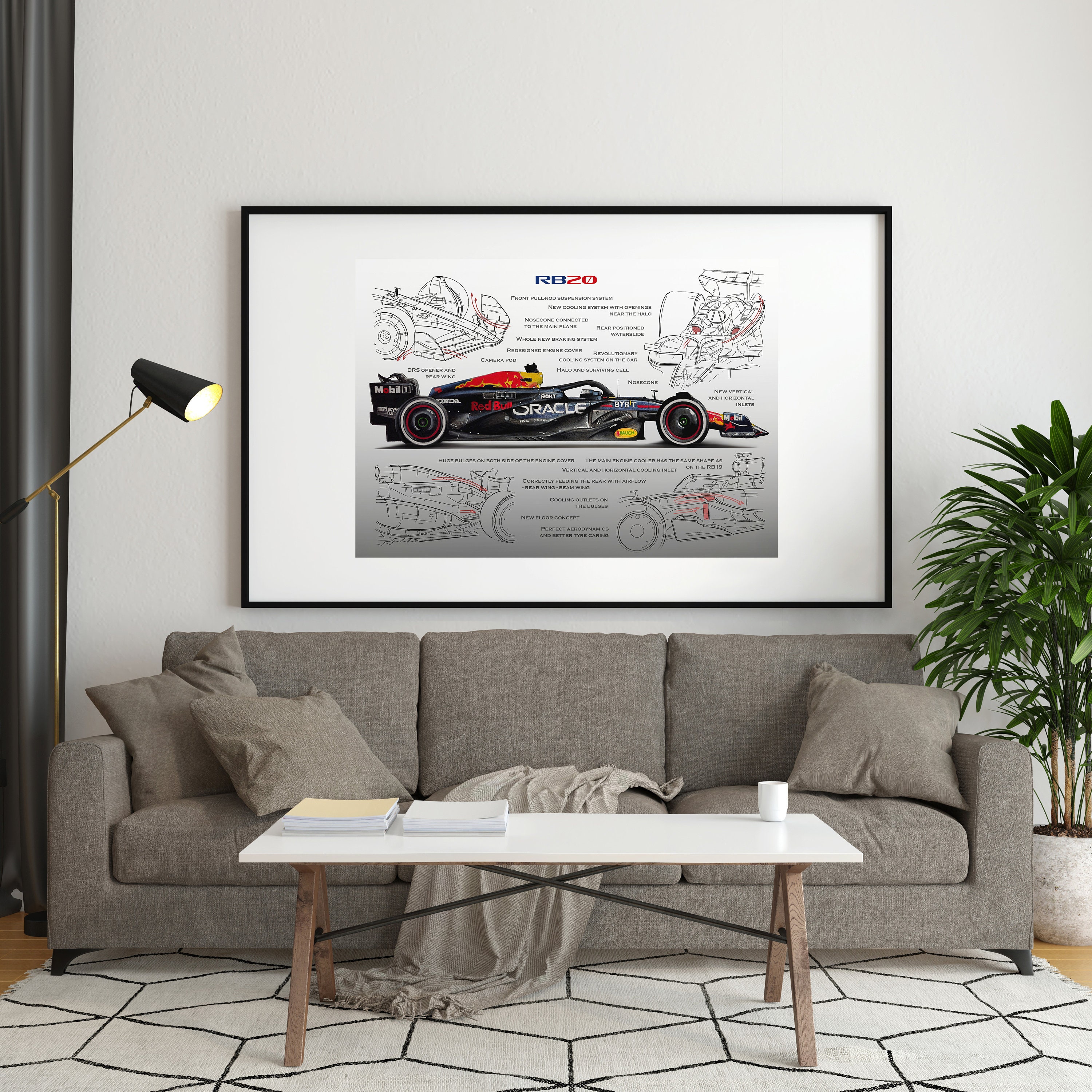 RB20 Red Bull Technical Drawing, Verstappen and Perez F1, Formula-1, F1 ...