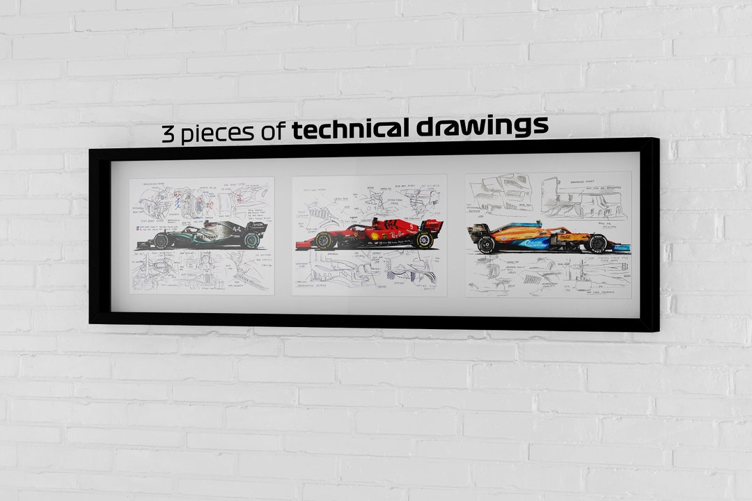 3 Pcs Printed Technical Formula-1 Drawing Poster Pack Printed in Paper ...