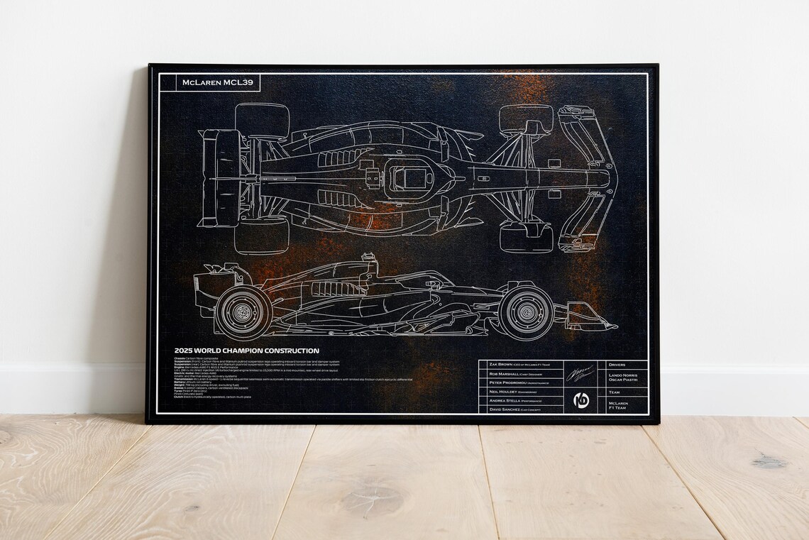 Mclaren MCL39 Blueprint Art – Formula 1 Car Technical Drawing Champion ...