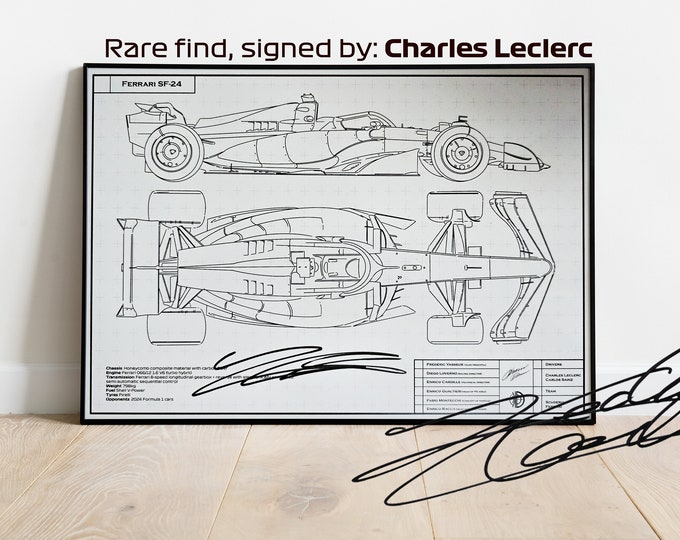 Signed by Leclerc, SF-24 Technical Blueprint, A4 Sized, F1, Formula-1 ...
