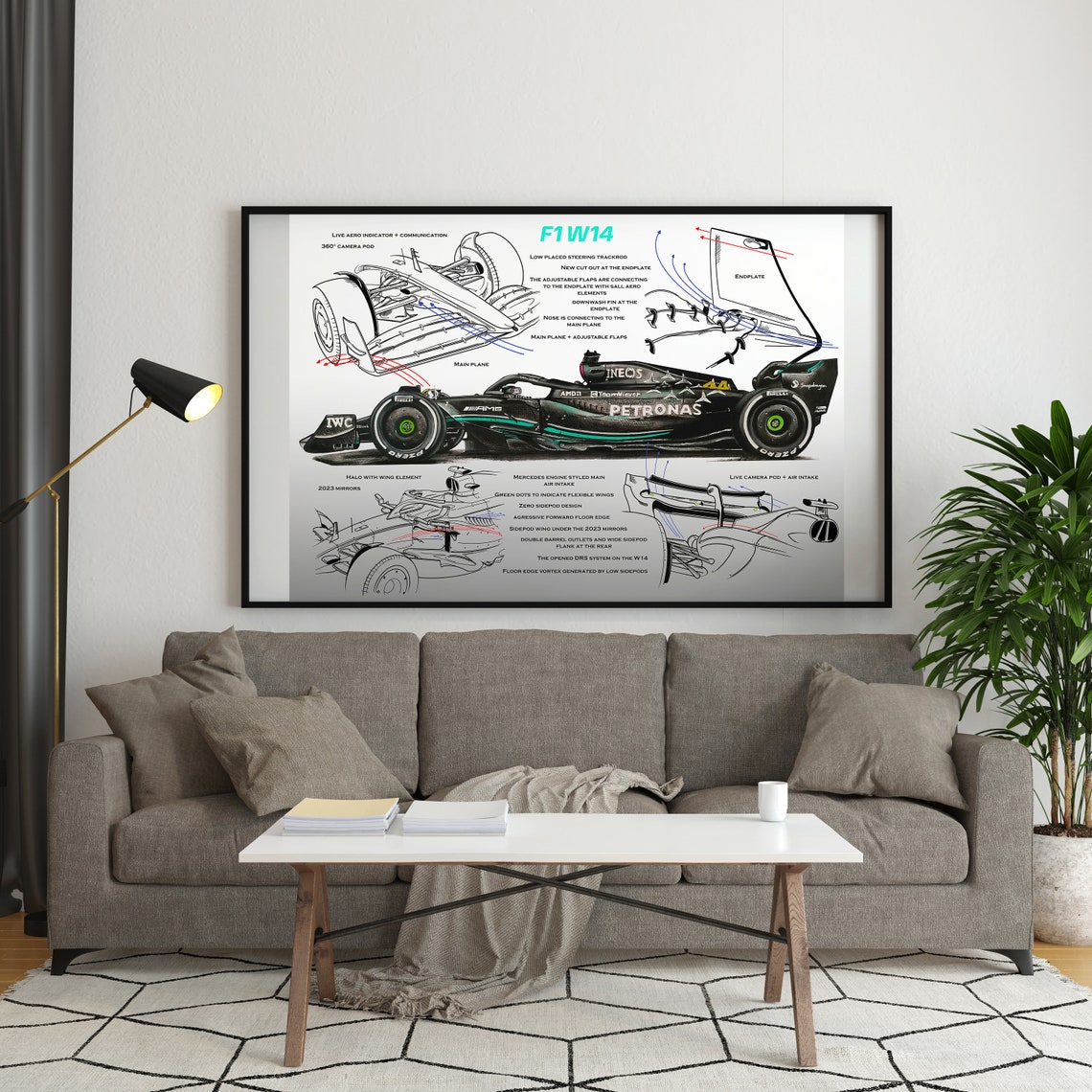 Mercedes W14 Technical Drawing, Formula 1 Wall Art, Lewis Hamilton ...