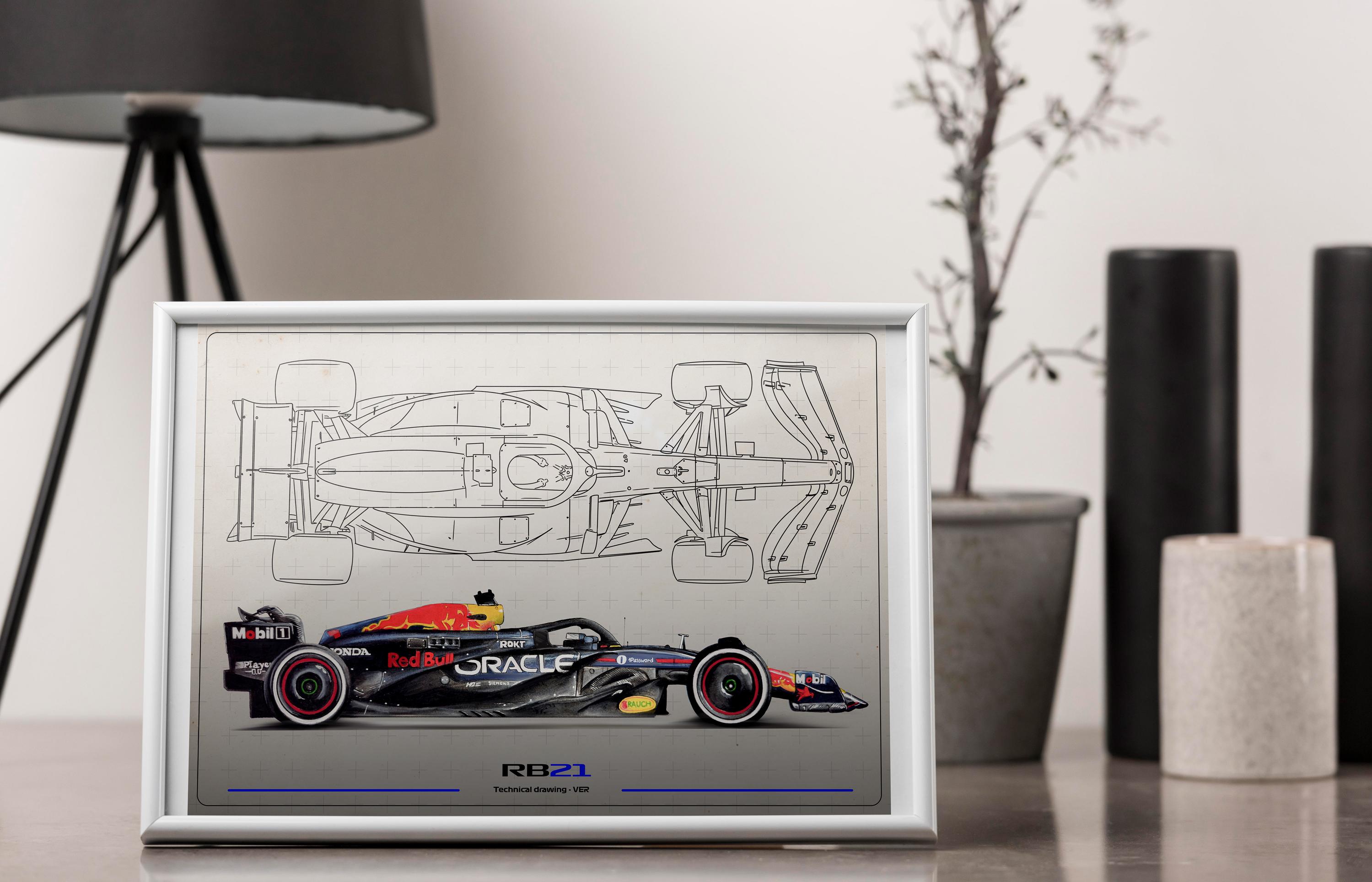Red Bull RB21 Blueprint Art – Verstappen & Lawson F1 Technical Drawing ...