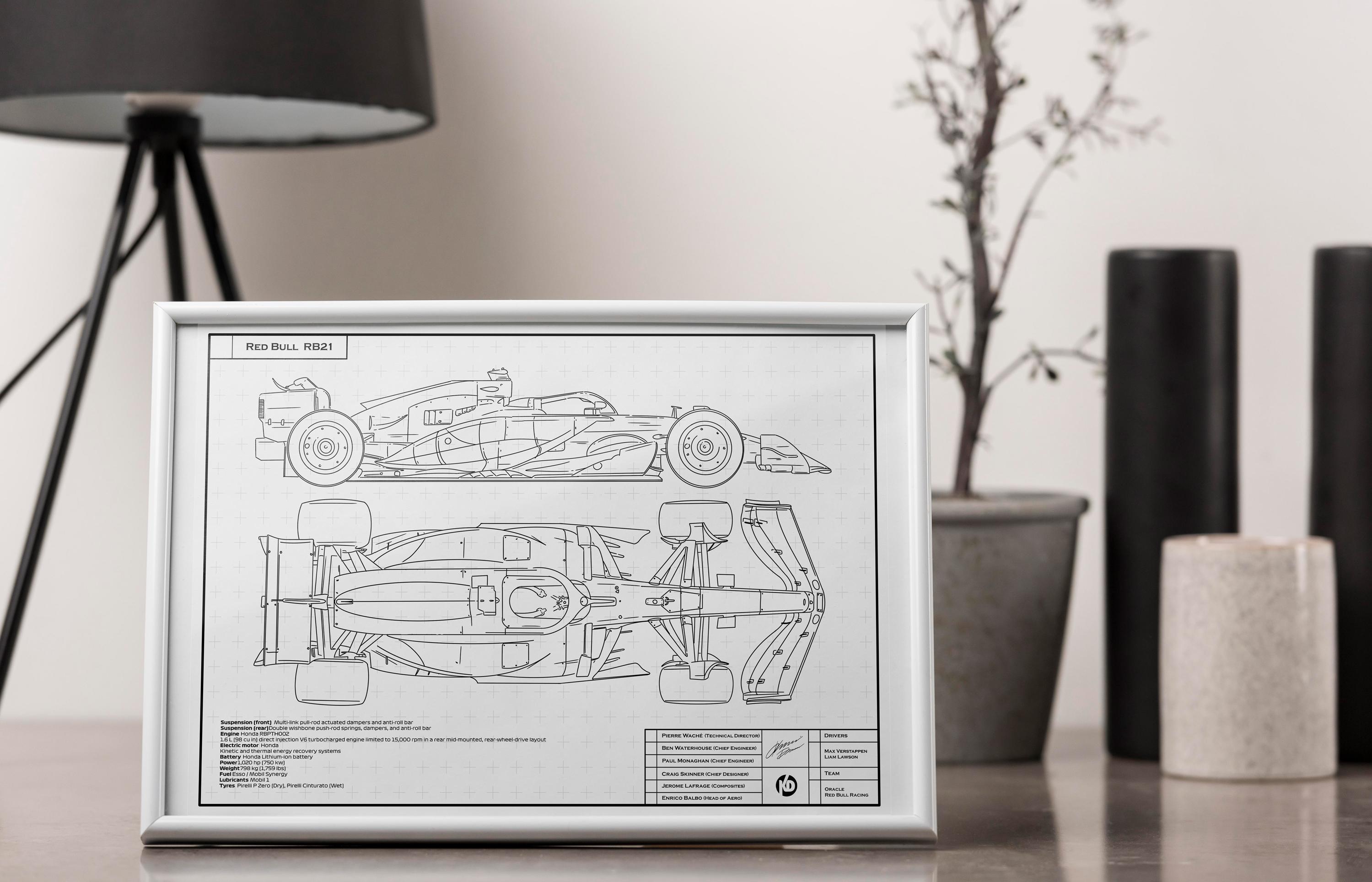 RB21 Red Bull Racing Technical Blueprint, Verstappen Lawson F1, Formula ...
