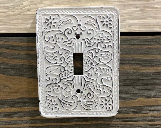 Distressed White Metal Single Switch Plate, Shabby Chic, Metal Single ...