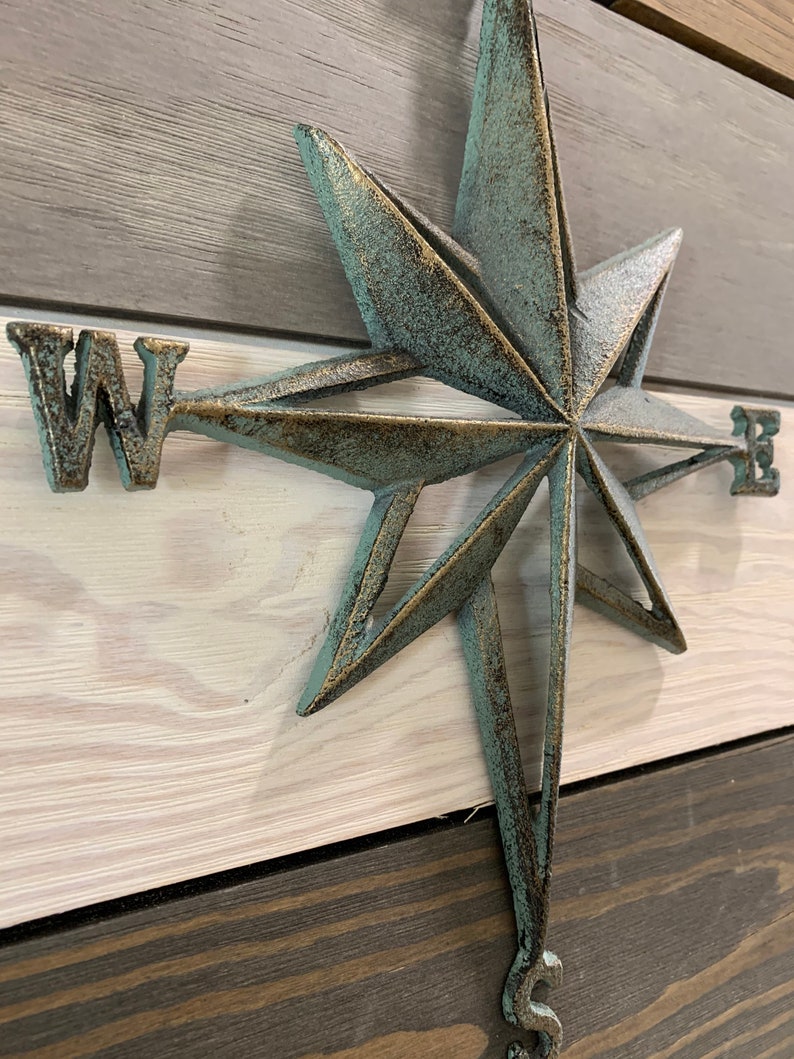 Compass Rose Cast Iron Patina - North South East West - Home Decor ...