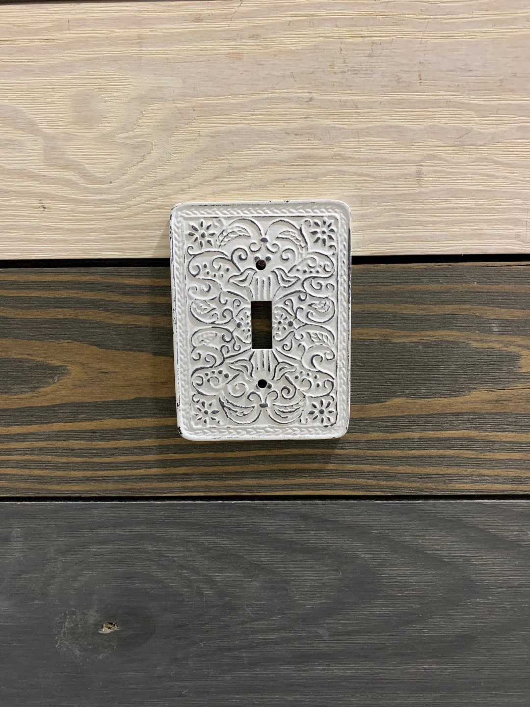Distressed White Metal Single Switch Plate, Shabby Chic, Metal Single ...