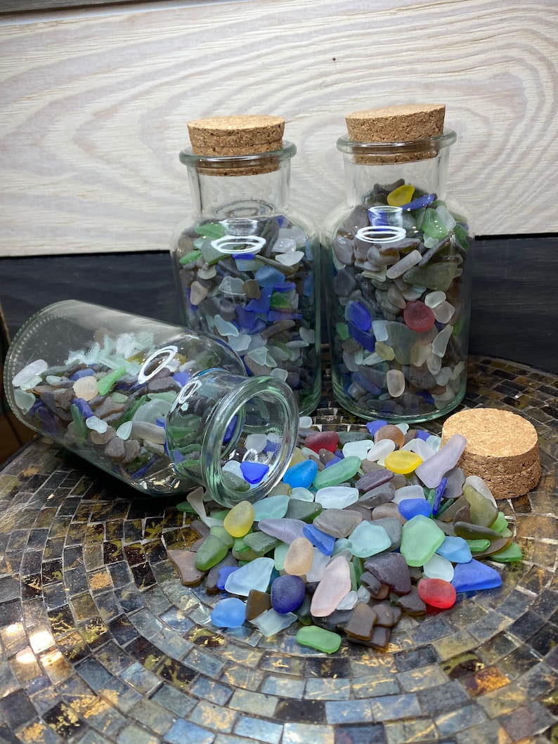 Sea Glass Bottle Filled With Sea Glass Medium and Small Pieces of Beach ...