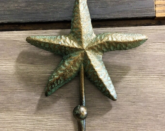 Cast Iron Patina Starfish Wall Hook Coastal Decor Home - Etsy