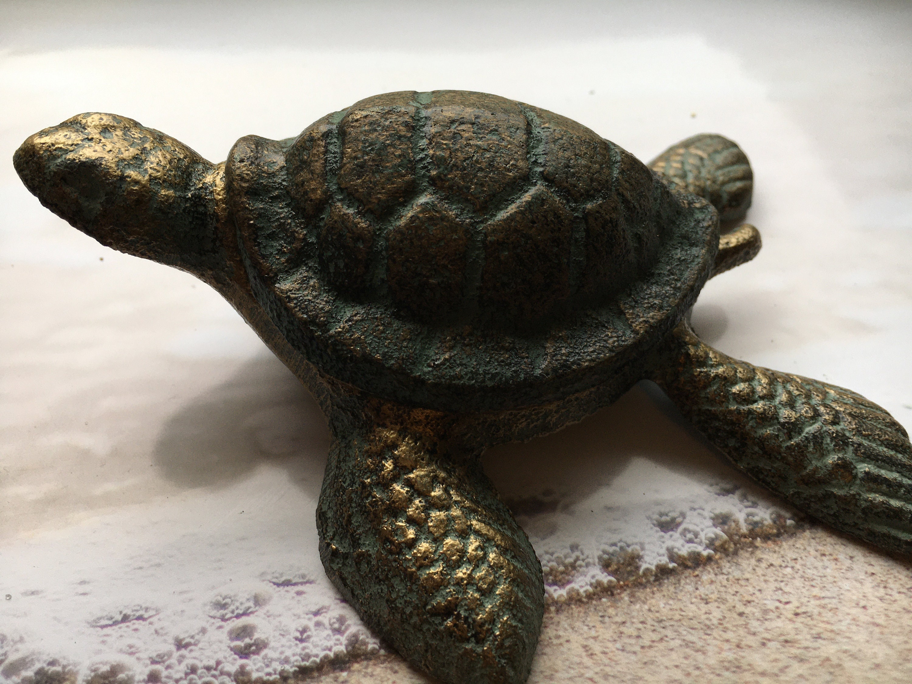 Patina Cast Iron Sea Turtle W/ Removable Shell Home Decor - Etsy