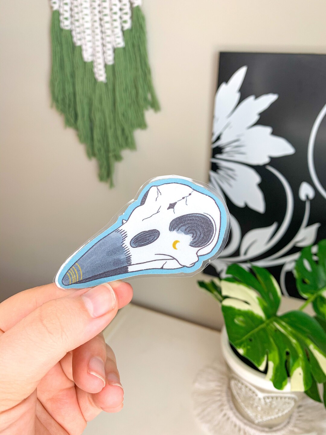 Waterproof Raven Skull Sticker, Die Cut Vinyl Decal, Waterbottle Decor ...