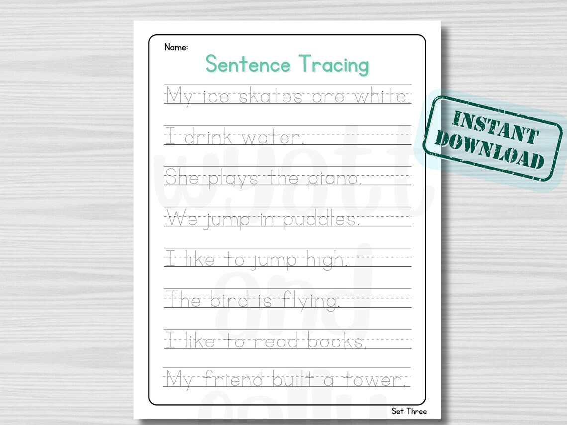 Tracing Sentences Worksheets, Tracing Printable Sentences Writing ...
