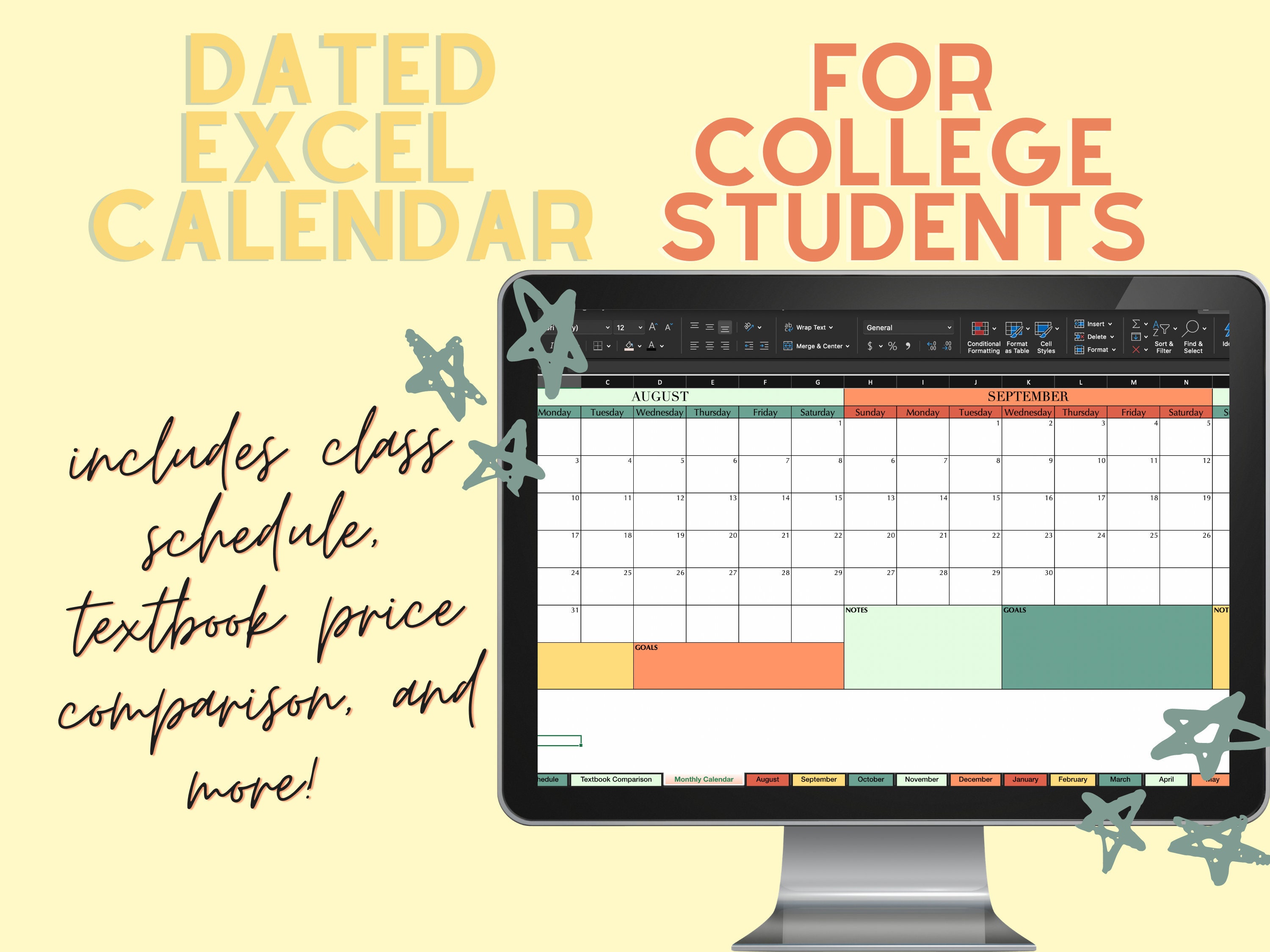 Printable Academic Excel Calendar - Etsy