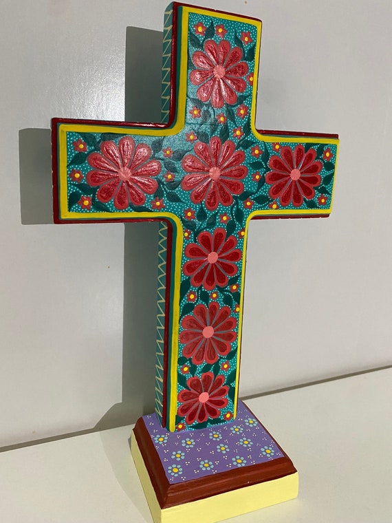 Hand Painted Cross With Stand Hand Painted Orthodox Christian Cross