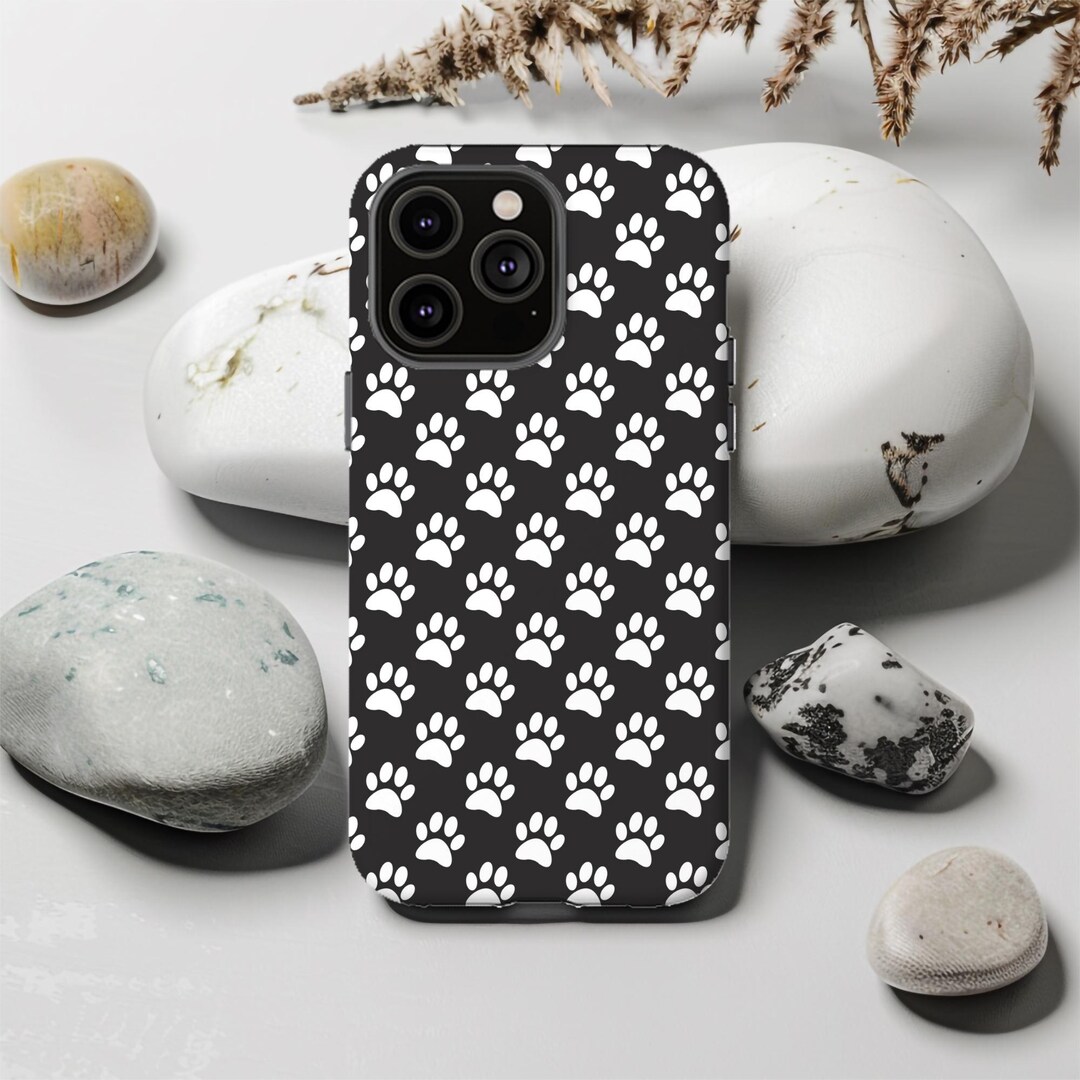 Paw Print Phone Case: Black & White Dog Cat Lover Gift - Etsy