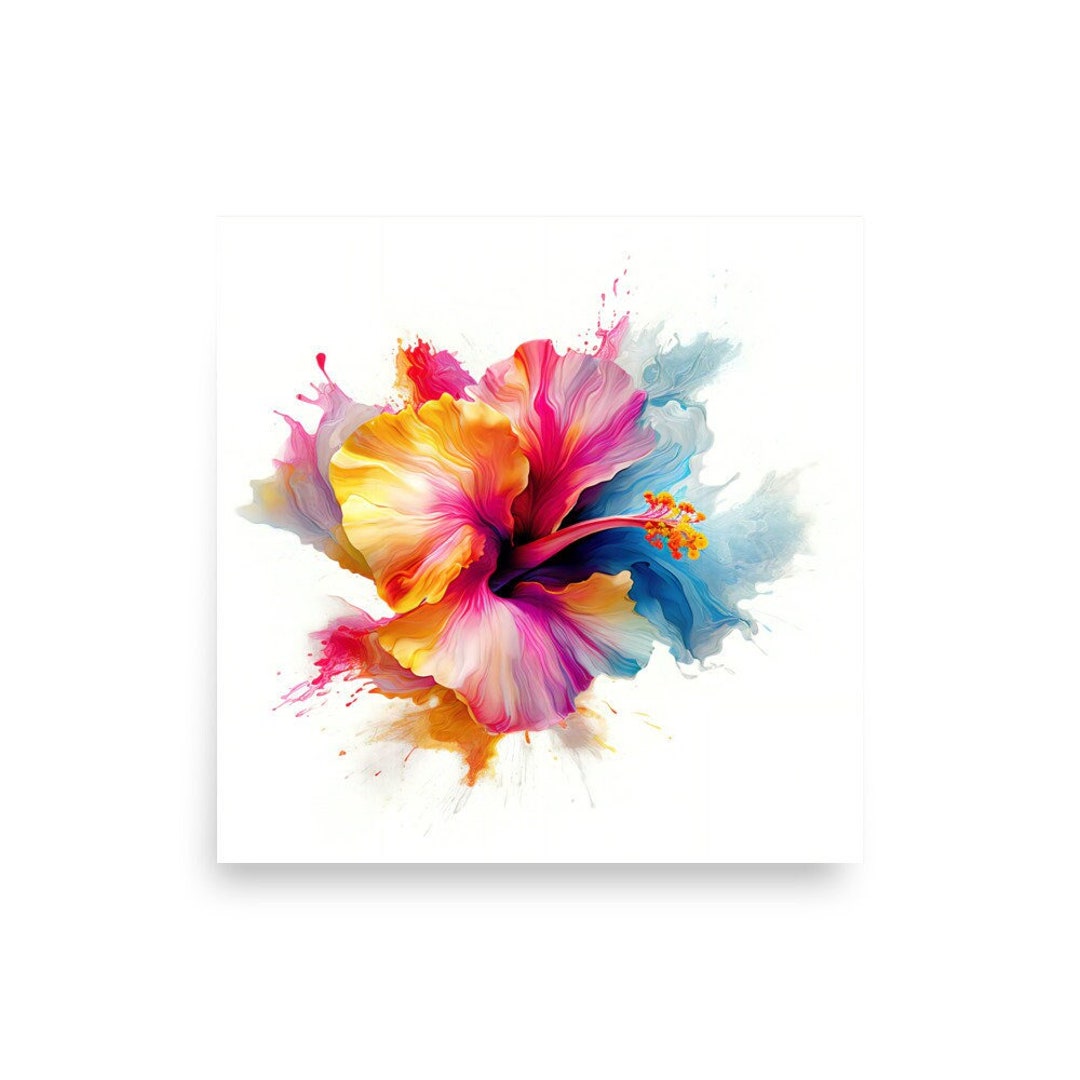 Hibiscus, Abstract Flower Poster, Hibiscus Print, Watercolor Print ...