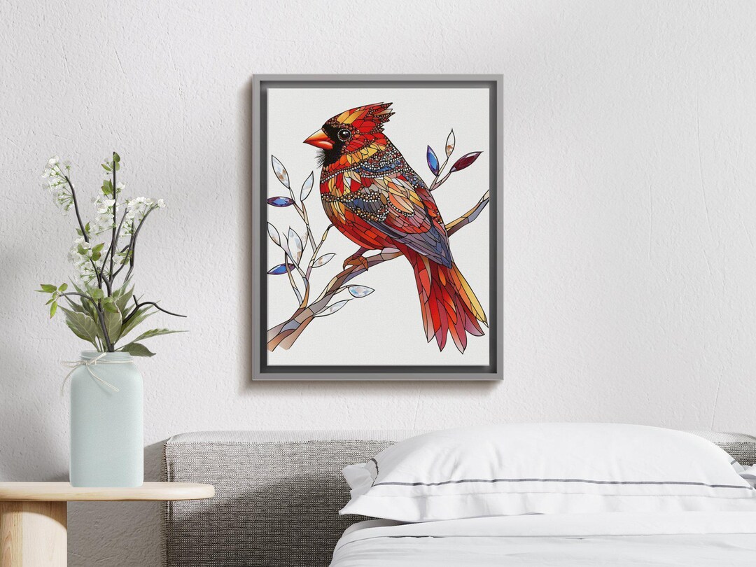 Stained Glass Cardinal Art Print: Colorful Bird Wall Decor (digital ...