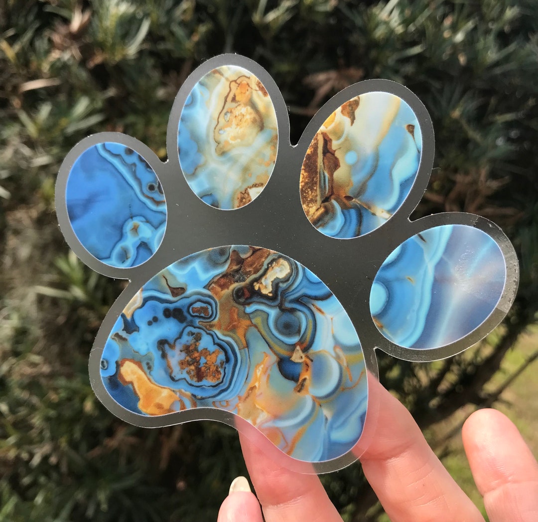 Clear Paw Print Vinyl Sticker Decal - Blue Marble Inlay (set of 3) - Etsy