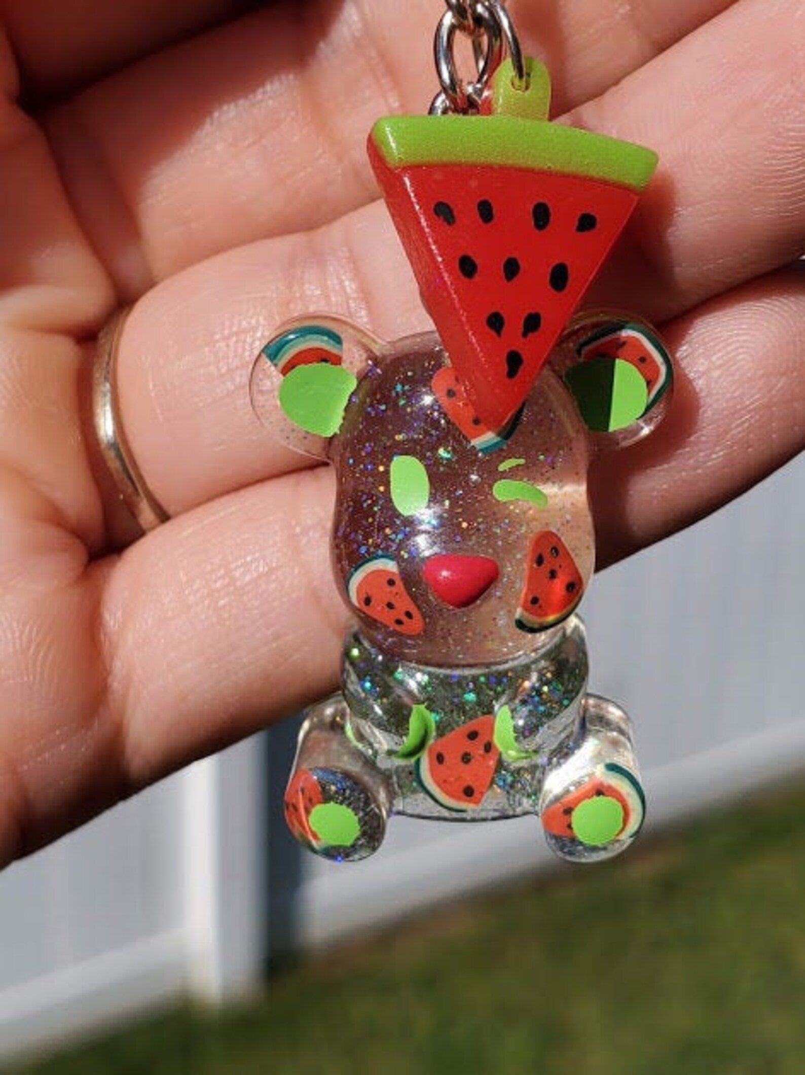 Watermelon Bear Resin Teddy Bear Keychain Handmade and Hand - Etsy Sweden