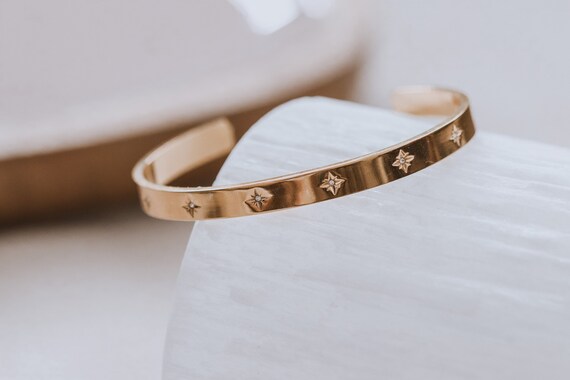 Gold North Star Cuff Bracelet 6mm Starburst Bracelet Bangle - Etsy