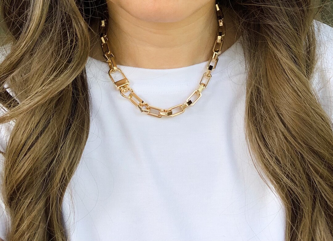 Gold Chunky Chain Necklace, Oversized Link Chain, Thick Gold Chain ...