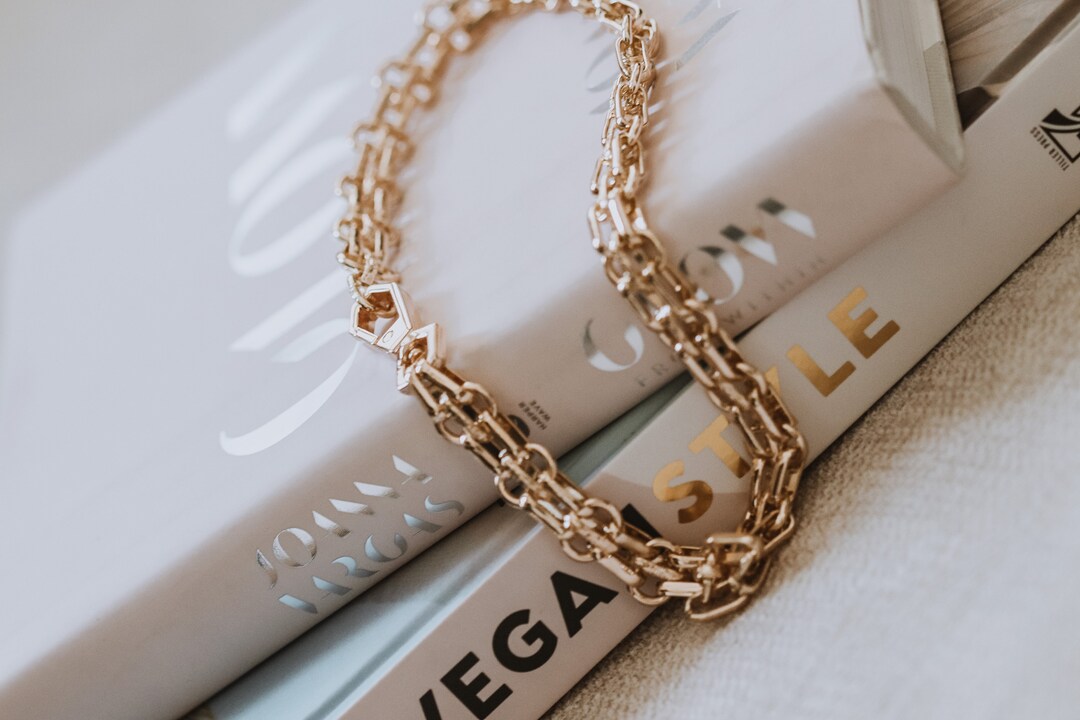 Chunky Gold Necklace Double Chain Gold Necklace Gold Link Chain ...