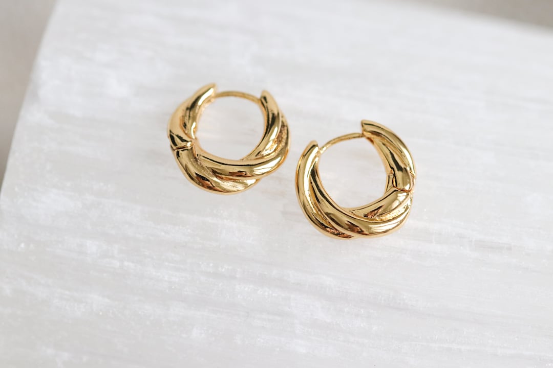 Twisted Gold Hoops, Briaded Hoop Earrings, Gold Chunky Small Hoop ...