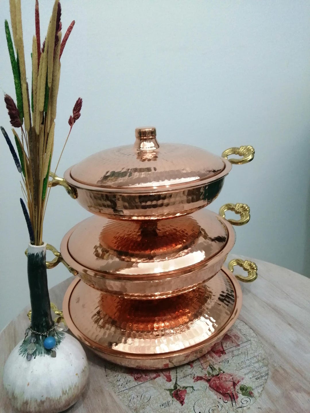 Copper Pan Set With Cover, Traditional Copper Pan, Omelette Pan ...