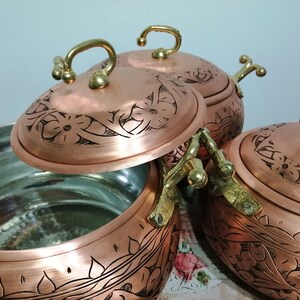 Hand Carved Engraved Casserole Pots, Gorgeous Cookware, Handmade Copper ...