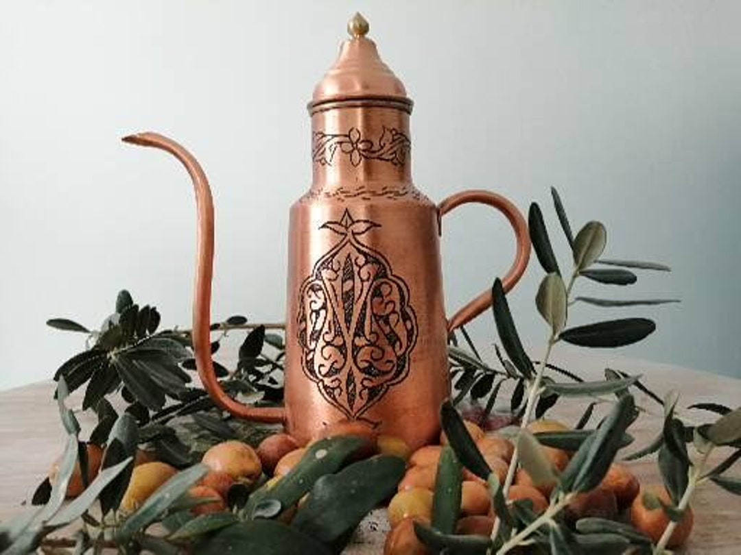 Hand Carved Copper Oil Pot,copper Olive Oil Bottle,olive Oil Dispenser ...