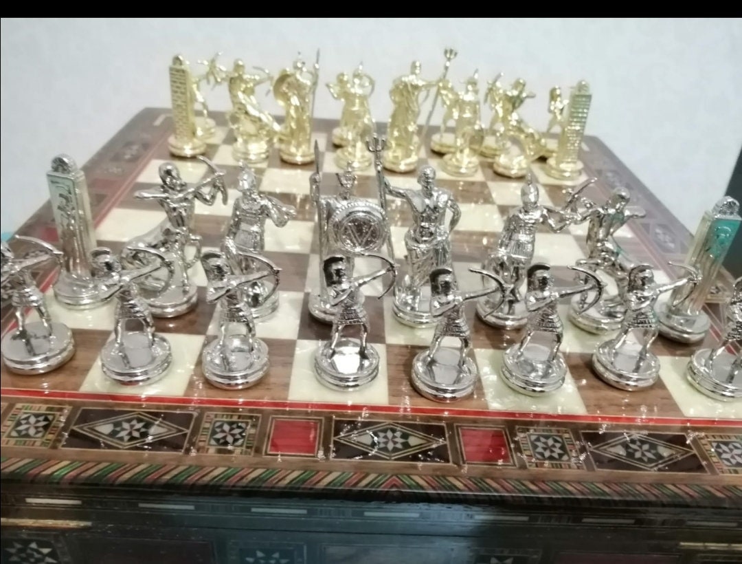 Mythological Chess Set,unique Handmade Chess, Inlaid Walnut Box,copper ...