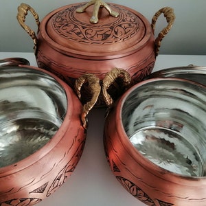 Hand Carved Engraved Casserole Pots, Gorgeous Cookware, Handmade Copper ...