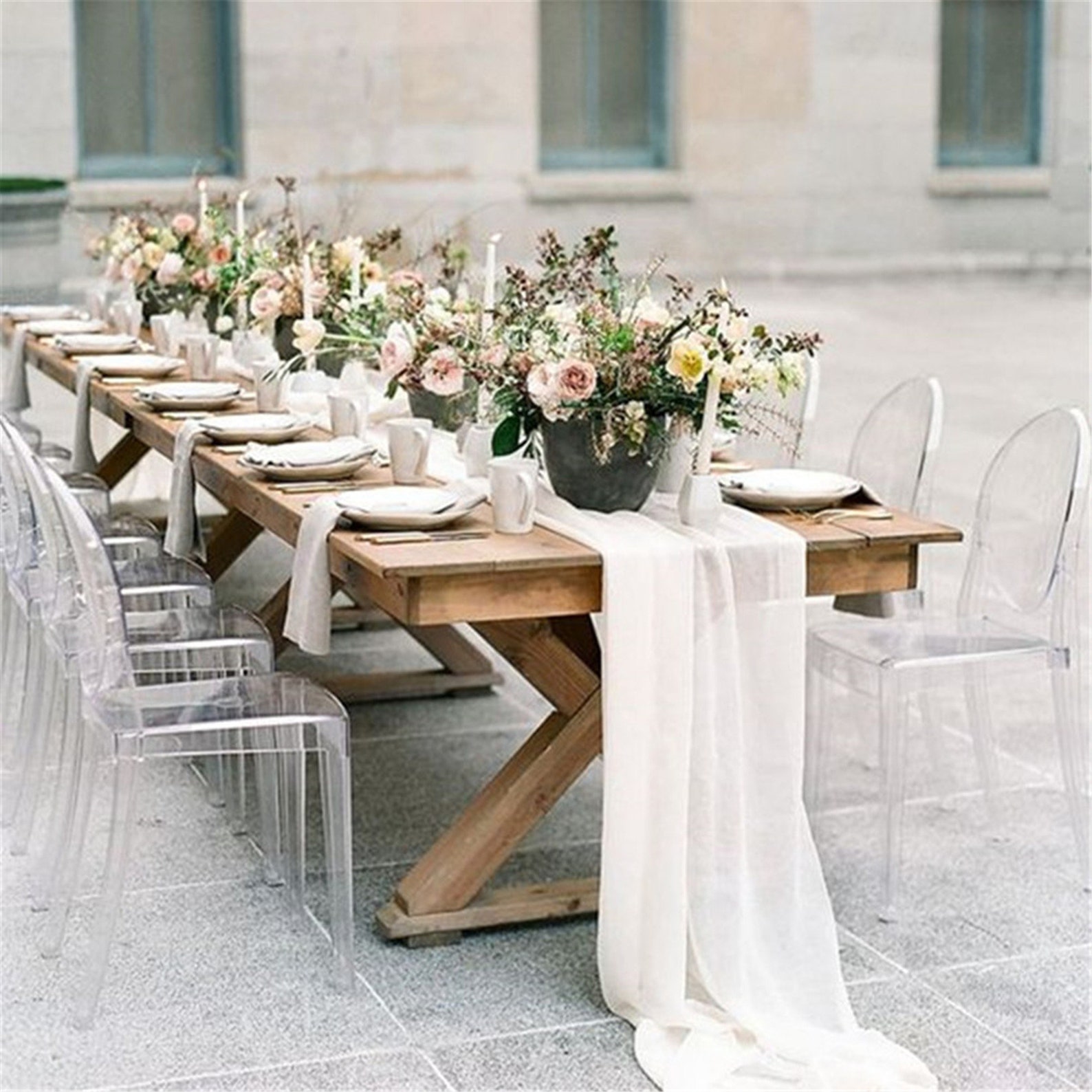 Wedding Chiffon Table Runner 2 Pieces 27x120 White | Etsy